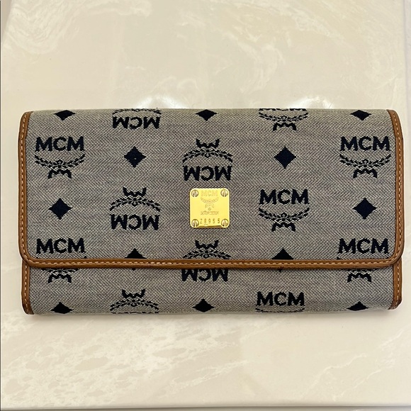 MCM | Bags | Authentic Mcm Visetos Denim Monogram Flap Wallet | Poshmark